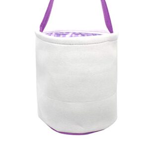 Easter Bunny Basket for Kids - Canvas Tote Bags Buckets for Easter Eggs (Purple)