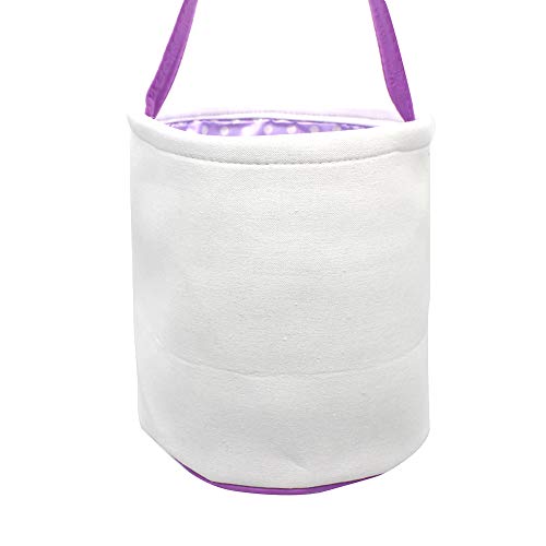 Easter Bunny Basket for Kids - Canvas Tote Bags Buckets for Easter Eggs (Purple)