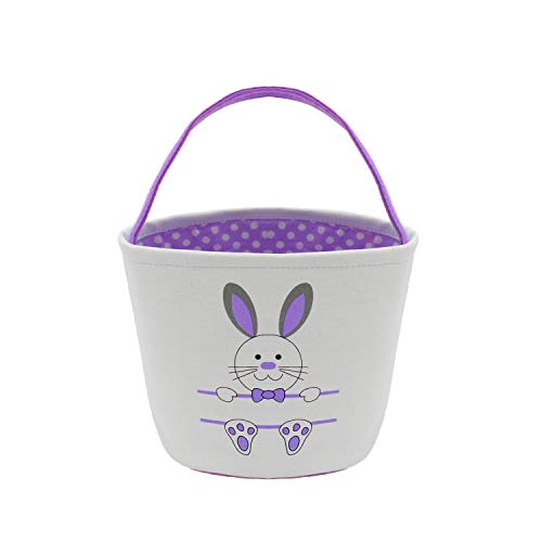 Easter Bunny Basket for Kids - Canvas Tote Bags Buckets for Easter Eggs (Purple)