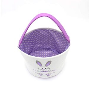 Easter Bunny Basket for Kids - Canvas Tote Bags Buckets for Easter Eggs (Purple)