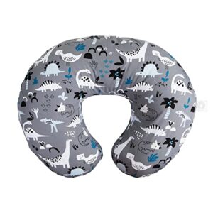 boppy original support nursing pillow, gray dinosaurs, ergonomic breastfeeding, bottle feeding, and bonding, firm hypoallergenic fiber fill, removable cover, machine washable