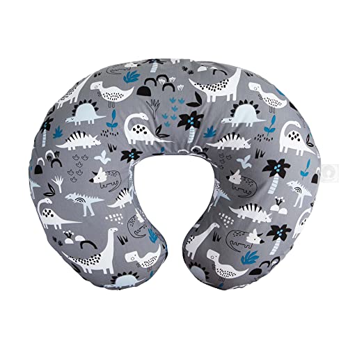 Boppy Original Support Nursing Pillow, Gray Dinosaurs, Ergonomic Breastfeeding, Bottle Feeding, and Bonding, Firm Hypoallergenic Fiber Fill, Removable Cover, Machine Washable