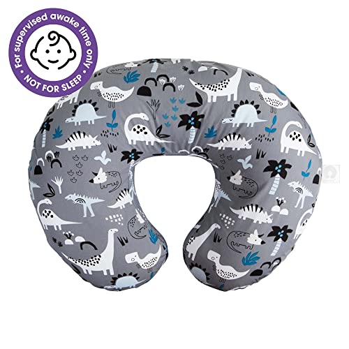 Boppy Original Support Nursing Pillow, Gray Dinosaurs, Ergonomic Breastfeeding, Bottle Feeding, and Bonding, Firm Hypoallergenic Fiber Fill, Removable Cover, Machine Washable