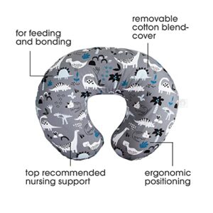 Boppy Original Support Nursing Pillow, Gray Dinosaurs, Ergonomic Breastfeeding, Bottle Feeding, and Bonding, Firm Hypoallergenic Fiber Fill, Removable Cover, Machine Washable