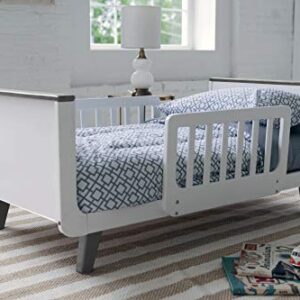 Little Partners Wooden Toddler Bed with Rails for Boys or Girls - Modern White and Grey Transition Bed