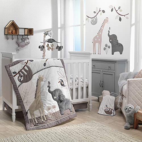 Lambs & Ivy Baby Jungle Animals Gray/Tan Musical Crib Mobile Soother Toy