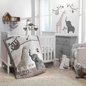 lambs & ivy baby jungle animals 4-piece gray/white/taupe crib bedding set