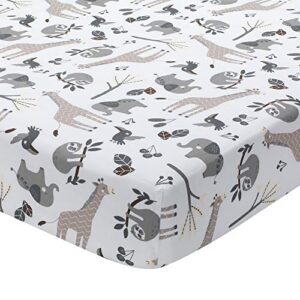 lambs & ivy baby jungle animals white/gray/taupe cotton fitted crib sheet