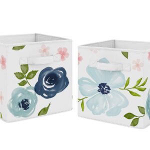 Sweet Jojo Designs Navy Blue and Pink Watercolor Floral Foldable Fabric Storage Cube Bins Boxes Organizer Toys Kids Baby Childrens - Set of 2 - Blush, Green and White Shabby Chic Rose Flower