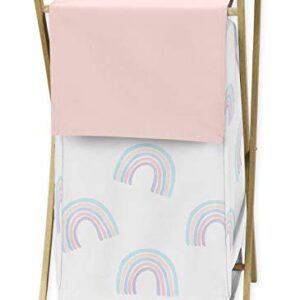 Sweet Jojo Designs Pastel Rainbow Baby Kid Clothes Laundry Hamper - Blush Pink, Purple, Teal, Blue and White