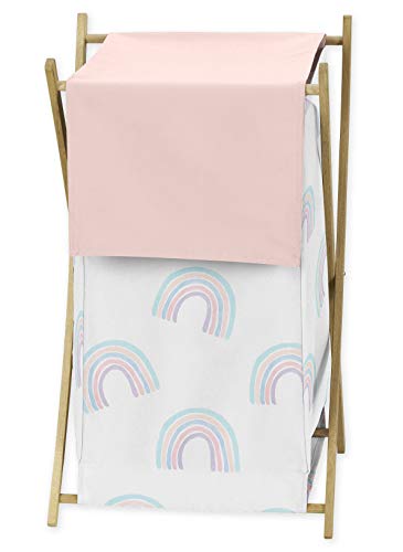 Sweet Jojo Designs Pastel Rainbow Baby Kid Clothes Laundry Hamper - Blush Pink, Purple, Teal, Blue and White