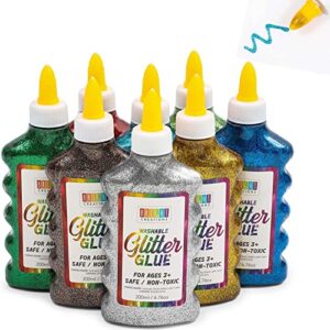 glue with glitter for arts and crafts, 8 colors (6.76 oz, 8 pack)