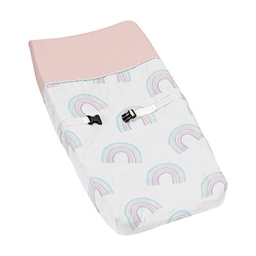 Sweet Jojo Designs Pastel Rainbow Girl Baby Nursery Changing Pad Cover - Blush Pink, Purple, Teal, Blue and White