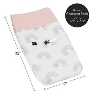 Sweet Jojo Designs Pastel Rainbow Girl Baby Nursery Changing Pad Cover - Blush Pink, Purple, Teal, Blue and White