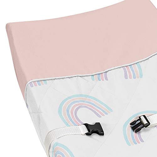 Sweet Jojo Designs Pastel Rainbow Girl Baby Nursery Changing Pad Cover - Blush Pink, Purple, Teal, Blue and White