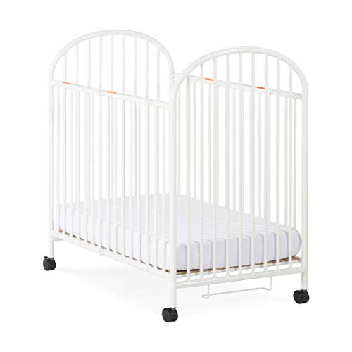 Child Craft Sweet Dreamer Arched Compact Portable Folding Metal Crib with Locking Wheels, White