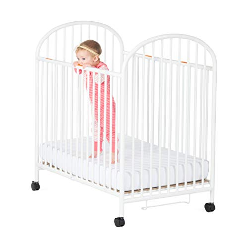 Child Craft Sweet Dreamer Arched Compact Portable Folding Metal Crib with Locking Wheels, White