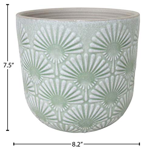 Amazon Brand – Stone & Beam Large Fan-Embossed Planter, 7.5"H, Seafoam Green