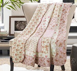 cozyholy original 100% cotton patchwork quilt full queen size pink floral bedspread coverlet reversible vintage shabby chic quilted throw blanket bed quilt cover for couch sofa