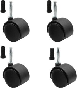 2 inch child crib caster rubber swivel cot castors,set of 4 furniture wheel,baby crib wheel accessories,load 80kg,double wheel,silent,with metal plunger stem (black-brake)