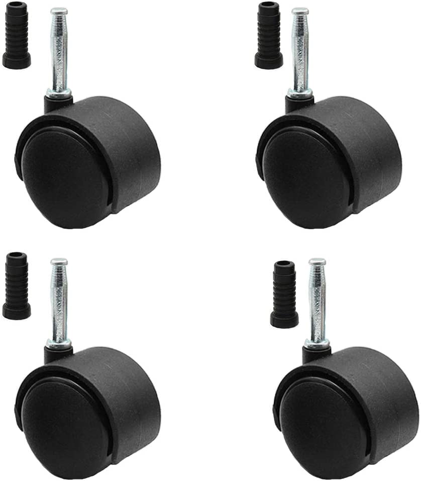 2 Inch Child Crib Caster Rubber Swivel Cot Castors,Set of 4 Furniture Wheel,Baby Crib Wheel Accessories,Load 80kg,Double Wheel,Silent,with Metal Plunger Stem (Black-Brake)