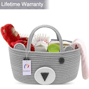 Conthfut Baby Diaper Caddy Organizer 100% Cotton Canvas Stylish Rope Nursery Storage Bin Portable Tote Bag & Car Organizer For Changing Table- Top Baby Shower Basket (Gray)