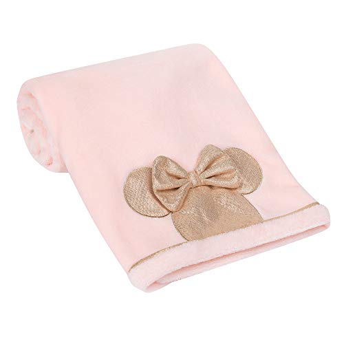 Lambs & Ivy Disney Baby Pink/Rose Gold Minnie Mouse Appliqued Baby Blanket