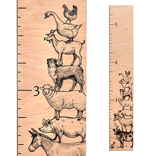 Headwaters Studio Wooden Ruler Growth Chart for Kids, Boys and Girls - Height Chart & Height Measurement for Wall - Kids Nursery Wall Decor and Room Hanging Wall Decor - Natural w/Farm Animals