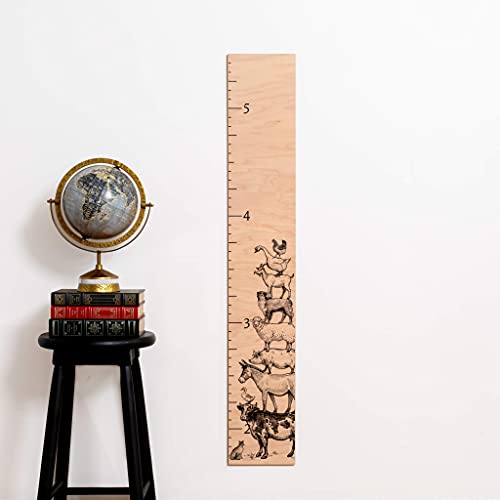 Headwaters Studio Wooden Ruler Growth Chart for Kids, Boys and Girls - Height Chart & Height Measurement for Wall - Kids Nursery Wall Decor and Room Hanging Wall Decor - Natural w/Farm Animals