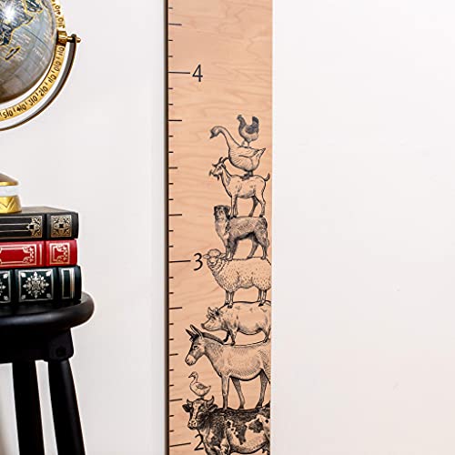 Headwaters Studio Wooden Ruler Growth Chart for Kids, Boys and Girls - Height Chart & Height Measurement for Wall - Kids Nursery Wall Decor and Room Hanging Wall Decor - Natural w/Farm Animals