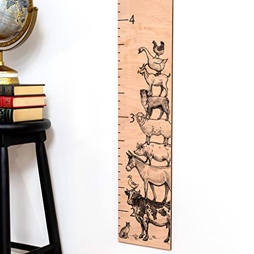 Headwaters Studio Wooden Ruler Growth Chart for Kids, Boys and Girls - Height Chart & Height Measurement for Wall - Kids Nursery Wall Decor and Room Hanging Wall Decor - Natural w/Farm Animals