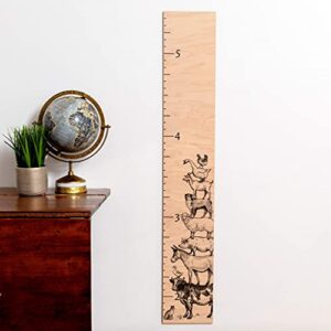 Headwaters Studio Wooden Ruler Growth Chart for Kids, Boys and Girls - Height Chart & Height Measurement for Wall - Kids Nursery Wall Decor and Room Hanging Wall Decor - Natural w/Farm Animals