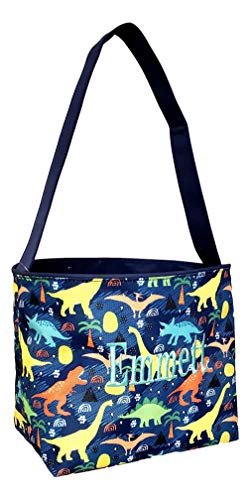 Personalized with Name Dinosaur Easter Basket Bucket Fabric Tote Bag Toy BIn - Great Embroidered Gift for Boy or Girl