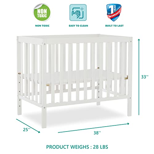 Dream On Me Edgewood 4-In-1 Convertible Mini Crib In White, JPMA Certified, Non-Toxic Finish, New Zealand Pinewood, With 3 Mattress Height Settings, Included 1" Mattress Pad