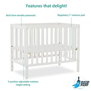 Dream On Me Edgewood 4-In-1 Convertible Mini Crib In White, JPMA Certified, Non-Toxic Finish, New Zealand Pinewood, With 3 Mattress Height Settings, Included 1" Mattress Pad