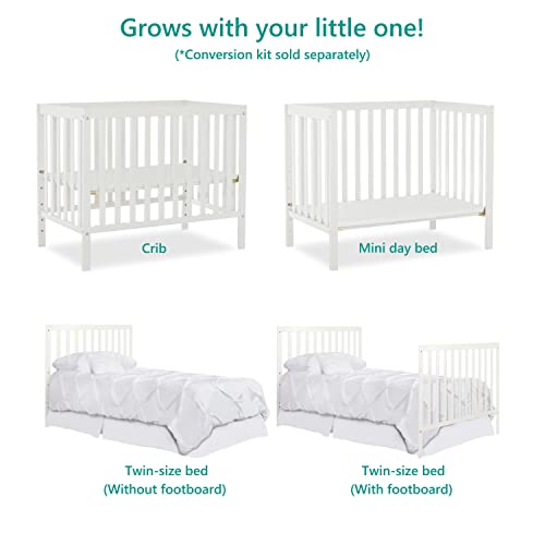 Dream On Me Edgewood 4-In-1 Convertible Mini Crib In White, JPMA Certified, Non-Toxic Finish, New Zealand Pinewood, With 3 Mattress Height Settings, Included 1" Mattress Pad