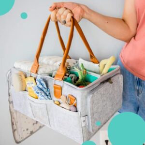 HOME FOR EACH - Portable Diaper Caddy Storage Bag with Roll Lid and Removable Dividers, Caddy Organizer for Nursery, Changing Table, Car and More, Travel-Friendly Baby Caddy for Infant Essentials