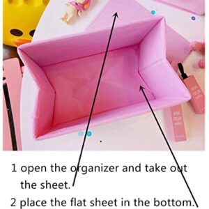 Kerr's Choice Collapsible Cube Storage Box Pink Desk Decorative Boxes Desk Baskets Animie Moon Makeup Holder Organizer with Badge Holder Keychain