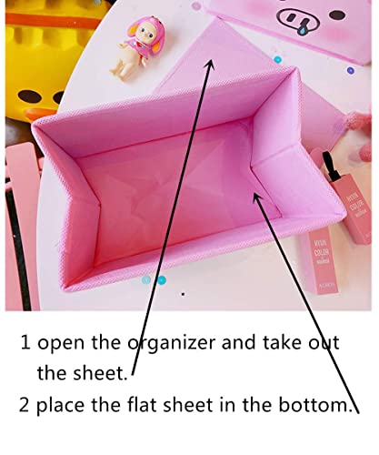 Kerr's Choice Collapsible Cube Storage Box Pink Desk Decorative Boxes Desk Baskets Animie Moon Makeup Holder Organizer with Badge Holder Keychain