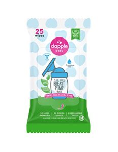 breast pump wipes by dapple baby, 25 count, fragrance free, plant based & hypoallergenic breast pump wipes - removes milk residue, leaves no taste - convenient wipes pouch