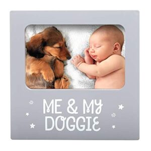 tiny ideas me & my doggie picture frame, nursery décor, gender neutral gift, gray