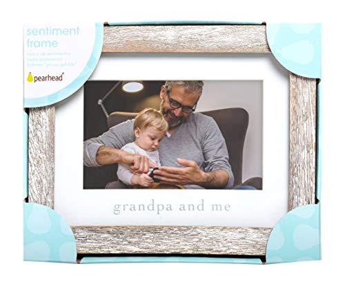 Pearhead Grandpa & Me Keepsake Rustic Picture Frame, Gender-Neutral Picture Frame, Wall Nursery Décor, Gift For Dad Or Grandpa, Distressed White