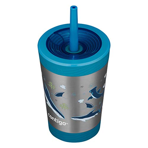 Contigo Kids Spill-Proof Tumbler with Leak-Proof Lid and Straw, 12oz Vacuum-Insulated Stainless Steel BPA-Free Water Bottle, Fits Most Cup Holders & Dishwasher Safe, Gummy/Sharks