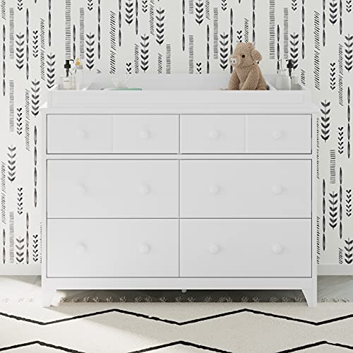 Storkcraft Universal Changer Topper - Transforms Dresser Into Baby Changing Station, Fits Standard Size, 3 Compartments Essentials, Soft Felt Bottom, White