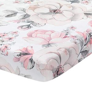 lambs & ivy signature botanical baby watercolor floral cotton crib sheet- white