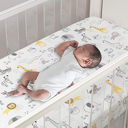 Lambs & Ivy Animal Jungle Soft 100% Cotton Jersey Baby Fitted Crib Sheet