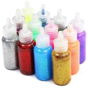 neon metallic glue with glitter bottles for arts and crafts (20 ml, 12 pack)