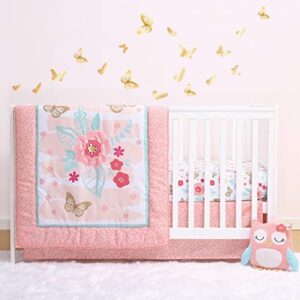 the peanutshell aflutter crib bedding set for baby girls - 3 piece floral nursery set - baby blanket, crib sheet, crib skirt