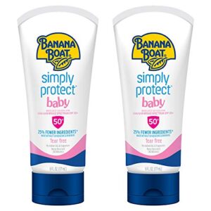 banana boat baby 100% mineral, tear-free, reef friendly, broad spectrum sunscreen lotion, spf 50, 6oz. , 2 count (pack of 1)