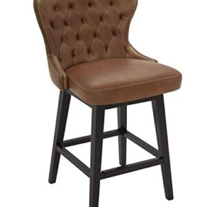 Amazon Brand – Stone & Beam Morgan Faux Leather Memory-Swivel Counter-Height Barstool, 38.2"H, Brown